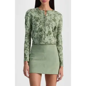 Alice + Olivia Carson Print Crop Cardigan - Mystic Garden Sage