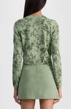 Alice + Olivia Carson Print Crop Cardigan - Mystic Garden Sage