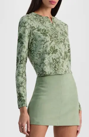 Alice + Olivia Carson Print Crop Cardigan - Mystic Garden Sage