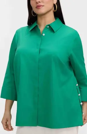 Foxcroft Beatrice Side Button Shirt - Kelly Green