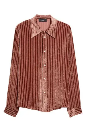 Amiri Stripe Wool & Silk Velvet Button-up Shirt - Terracotta Archived