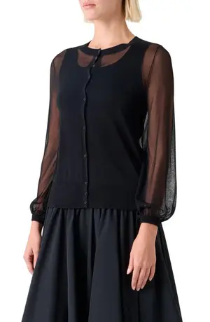 Akris Sheer Knit Cardigan With Bishop Sleeves
