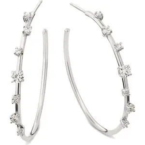 Lana Jewelry Scattered Diamond Wire Hoop Earrings - White Gold