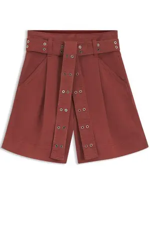 BOSS Eyelet-belt Shorts In Stretch Cotton - Dark Red