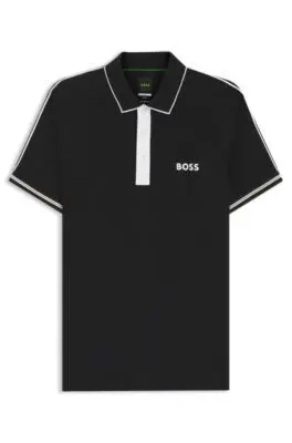 BOSS Active Slim-fit Polo Shirt With Moisture Management - Black