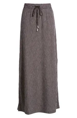 Caslon Drawstring Knit Maxi Skirt - Black- White Aubrey Stripe