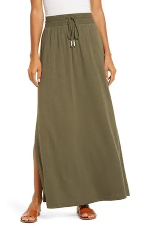Caslon Drawstring Knit Maxi Skirt - Olive Sarma