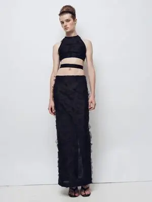 Max Mara Silk Jacquard Midi Skirt - Black