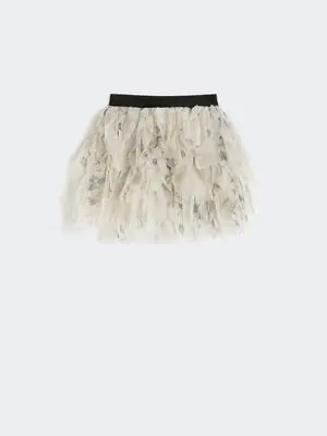 Max Mara Short Skirt With Petals In Printed Organza - Pearl Grey