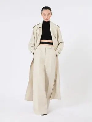 Max Mara Wide-leg Trousers In Linen Drill - Sand