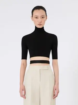 Max Mara Stretch Viscose Cropped Turtleneck
