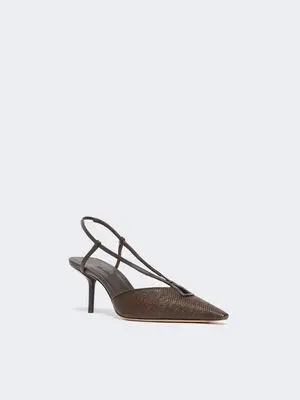 Max Mara Raffia-effect Canvas Slingbacks - Dark Brown