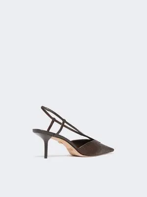 Max Mara Raffia-effect Canvas Slingbacks - Dark Brown