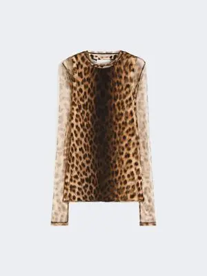 Max Mara Animal-print Bi-material Top - Beige Shaded