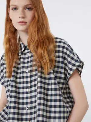 Max Mara Cotton And Ramie Batavia Shirt - Navy