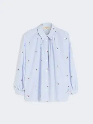 Max Mara Poplin Shirt With Embroidery - Light Blue