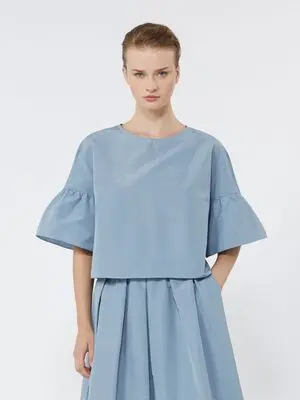 Max Mara Cotton Taffeta Cropped Blouse - Light Blue