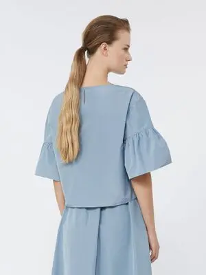 Max Mara Cotton Taffeta Cropped Blouse - Light Blue