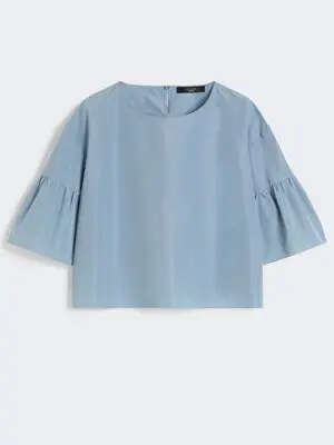 Max Mara Cotton Taffeta Cropped Blouse - Light Blue