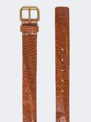Max Mara Croc-print Leather Belt - Tobacco