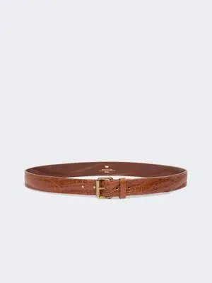 Max Mara Croc-print Leather Belt - Tobacco
