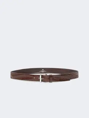Max Mara Croc Print Leather Belt - Brown