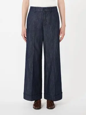 Max Mara Cotton And Linen Denim Trousers - Midnightblue