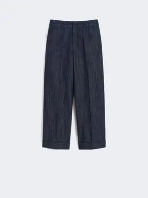 Max Mara Cotton And Linen Denim Trousers - Midnightblue