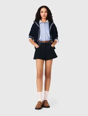Maje Woman's Polyester Tweed Shorts With Denim Details - Navy