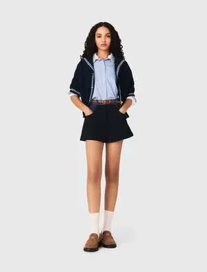 Maje Textured Tweed Shorts With Denim Accents - Navy