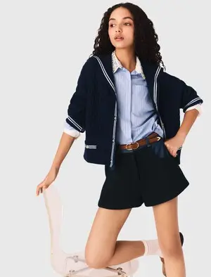 Maje Textured Tweed Shorts With Denim Accents