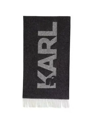 Karl Lagerfeld Fringed Logo-detail Scarf - Black