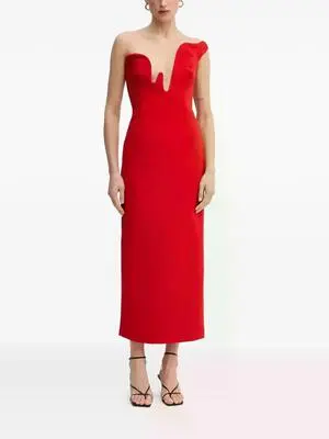 Bardot Rosalyn Strapless V-neck Midi Dress - Red