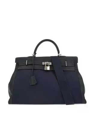 Hermès 2002 50 Kelly Togo Toile Tote Bag - Blue