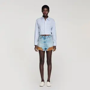 Sandro Riveted Denim And Suede Shorts