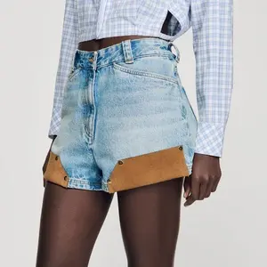 Sandro Riveted Denim And Suede Shorts