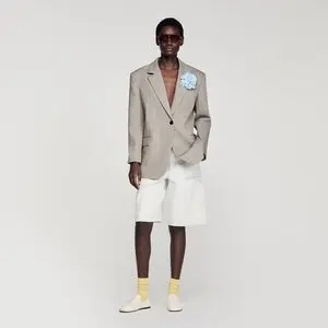 Sandro Checked Wool Suit Jacket With Brooch - Greige
