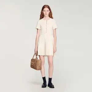 Sandro Pointelle Knit Mini Dress - Ecru