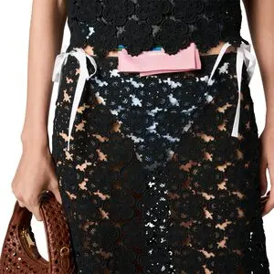 Miu Miu Flared Macramé Skirt - Black