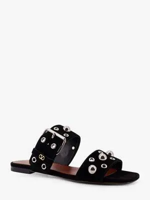 Valentino Garavani Suede Slides With Metal Vlogo - Black