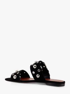 Valentino Garavani Suede Slides With Metal Vlogo - Black