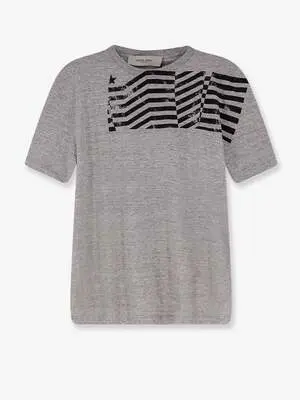 GOLDEN GOOSE Cotton Tshirt With Flag Print On The Front