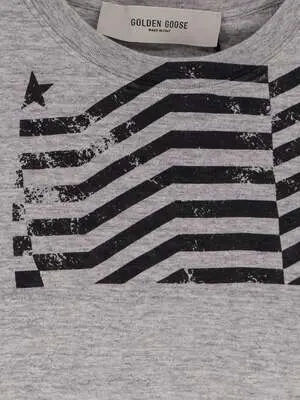 GOLDEN GOOSE Cotton Tshirt With Flag Print On The Front