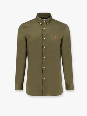 Polo Ralph Lauren Linen Shirt With Embroidered Logo On The Front - Green