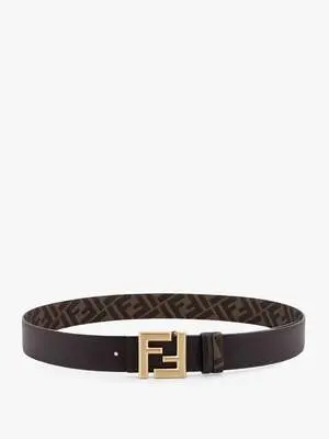 Fendi Squared Ff Reversible Leather And Ff Canvas Belt - Brown