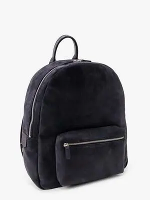 Kiton Suede Backpack With Logo - Blue