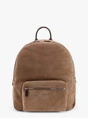 Kiton Suede Backpack With Logo - Beige