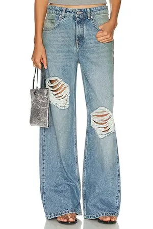 AREA Crystal Fray Wide Leg Jeans
