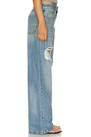AREA Crystal Fray Wide Leg Jeans