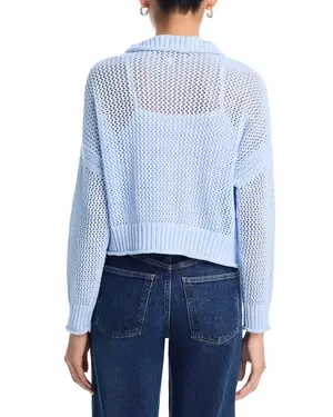 Vintage Havana Open Knit Quarter Zip Pullover - Light Blue
